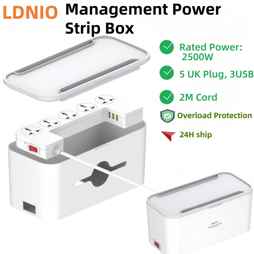 【SG】LDNIO Management Power Strip Box Cord Organizer Box 5 Universal ...
