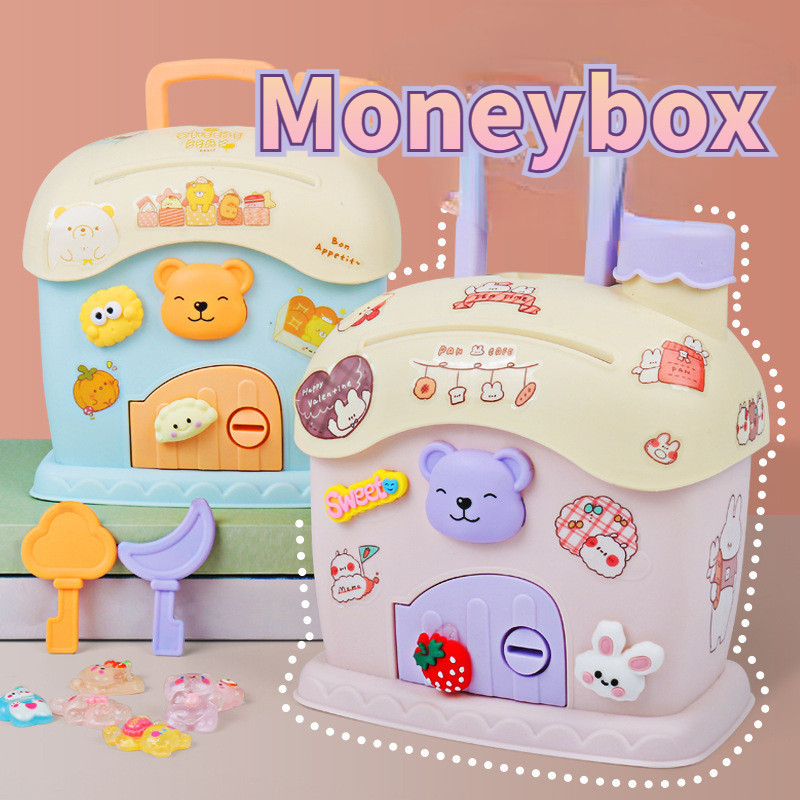 Kawaii Cartoon House Plastic Piggy Bank Cute Save Money Box for Kids ...