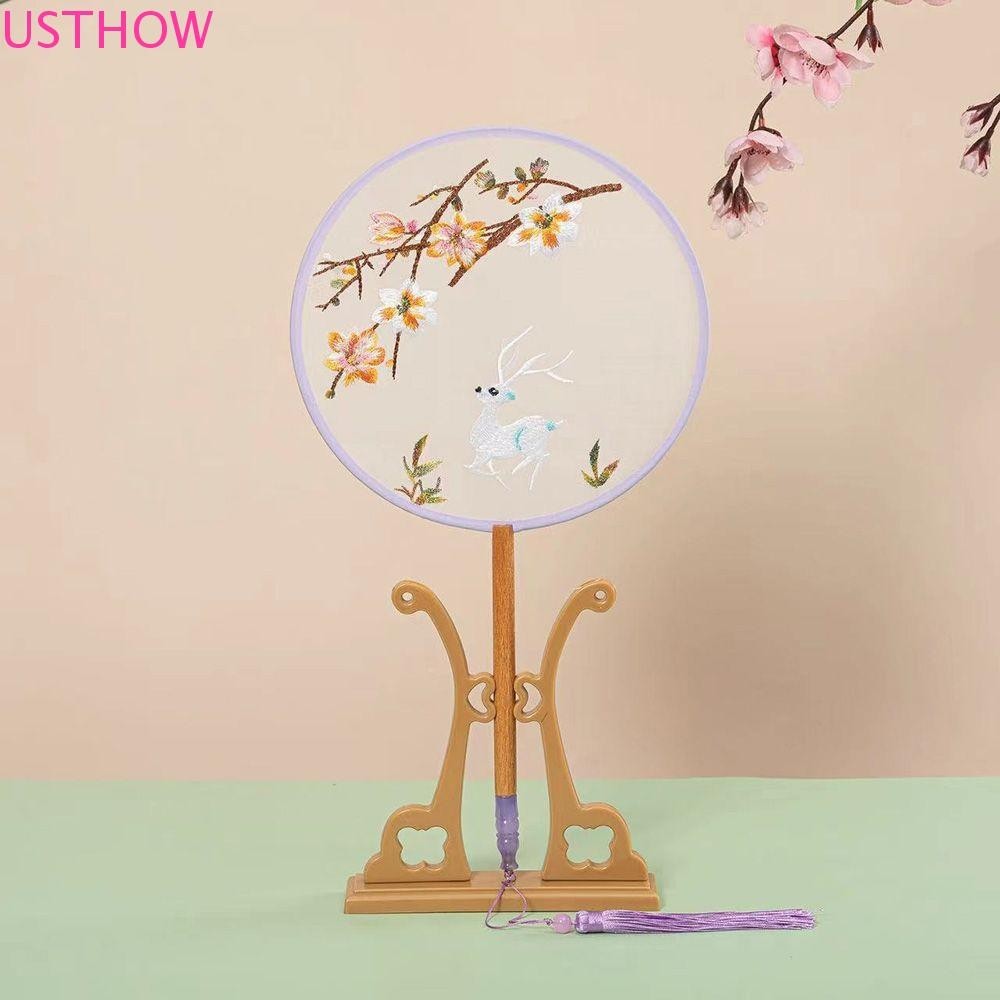 USTHOW Hand Fan Stand Decorative Vintage Fan Storage Rack Round Fan ...