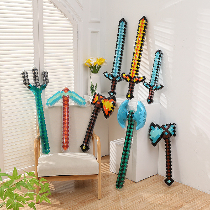 Toy Inflatable Sword Pixel Inflatable Knife Children Mosaic Checkered ...