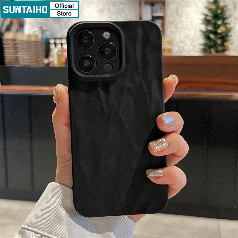 Suntaiho Simple Fashion Solid Frosting Wave Black Silicone Soft Phone ...