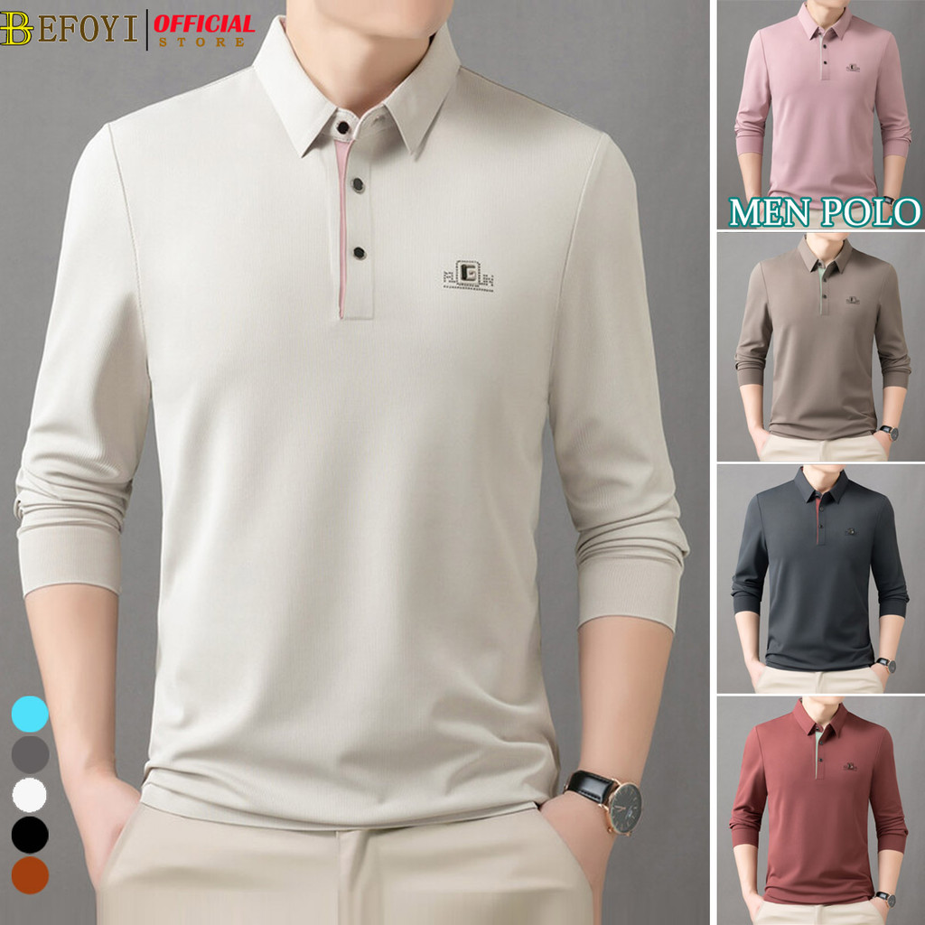 Men's Polo Shirt Long-Sleeved Lapel T-shirt Casual Comfortable Young ...