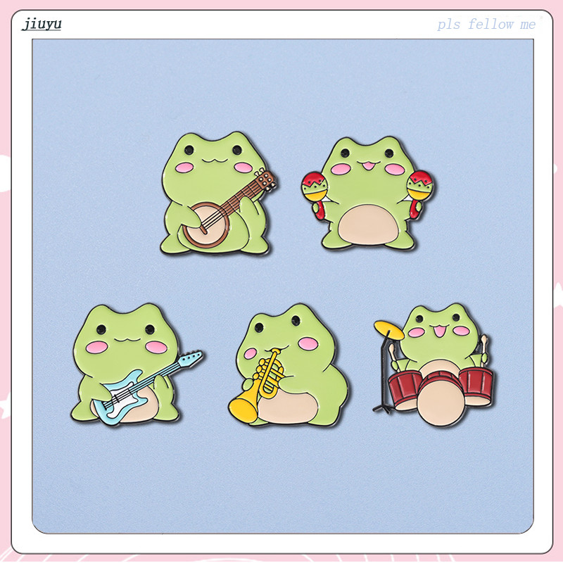 The Frogs Band Pins Brooch Musical Instrument Badge Pin Drum Kit Frog ...