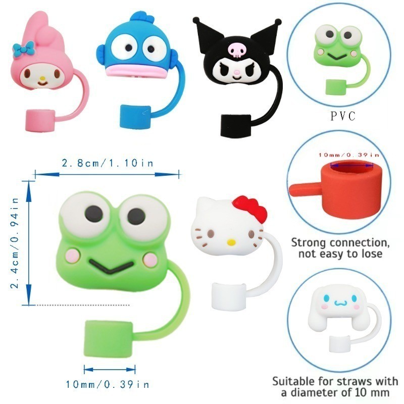 KT Straw Dust Cap Kuromi Cute Anime Cartoon Silicone Straw Plug Straw ...
