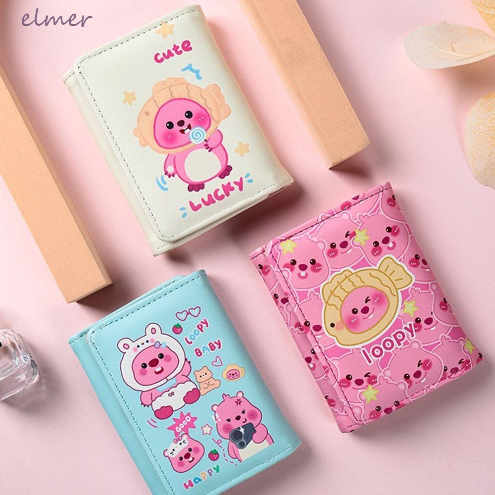 ELMER Loopy Short Wallet, Pu Leather Printing Folding Purse, Portable ...