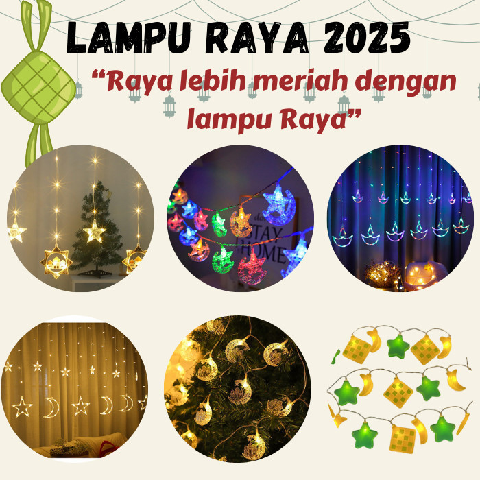 【ShopWithJoy】Lampu Raya Ketupat Bulan Bintang Masjid Solar Bateri Lampu ...