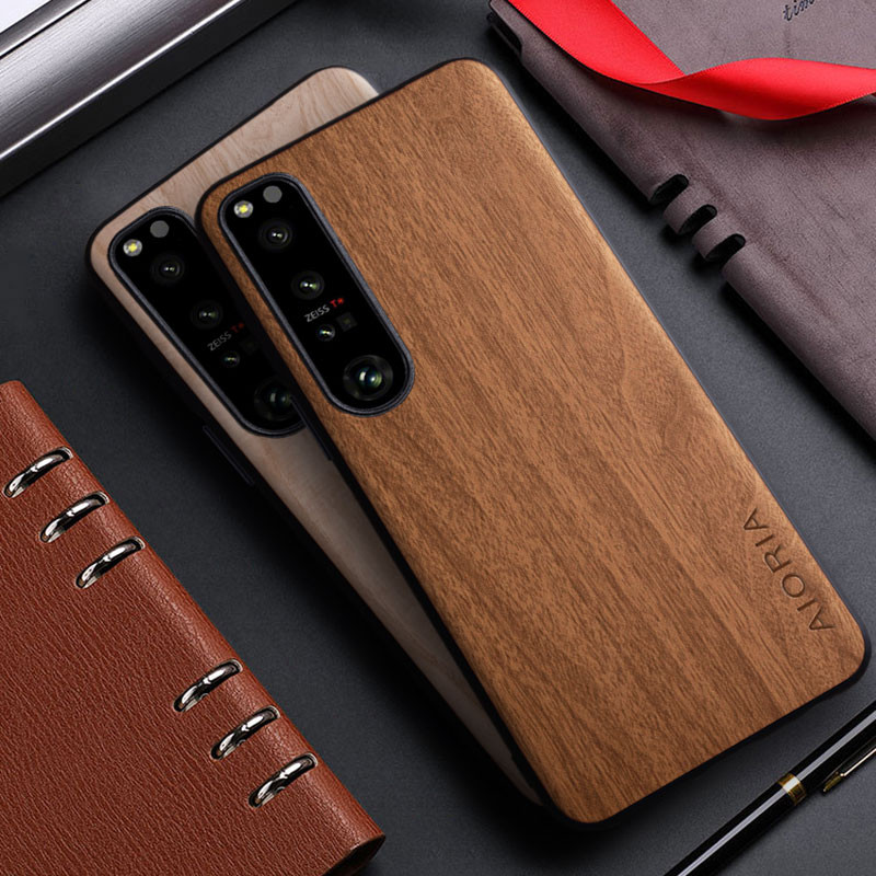 Case for Sony Xperia 1 V IV 5 1 III funda bamboo wood pattern Leather ...