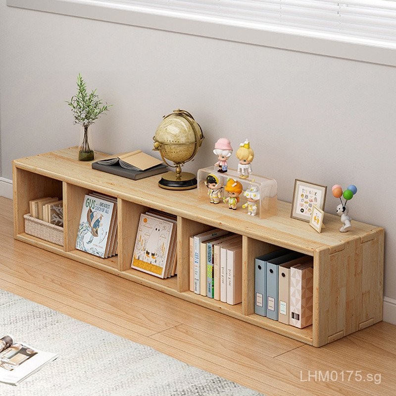 Single Layer Wall-Mounted Low Solid Wood Bookshelf Storage Cabinet Bay ...