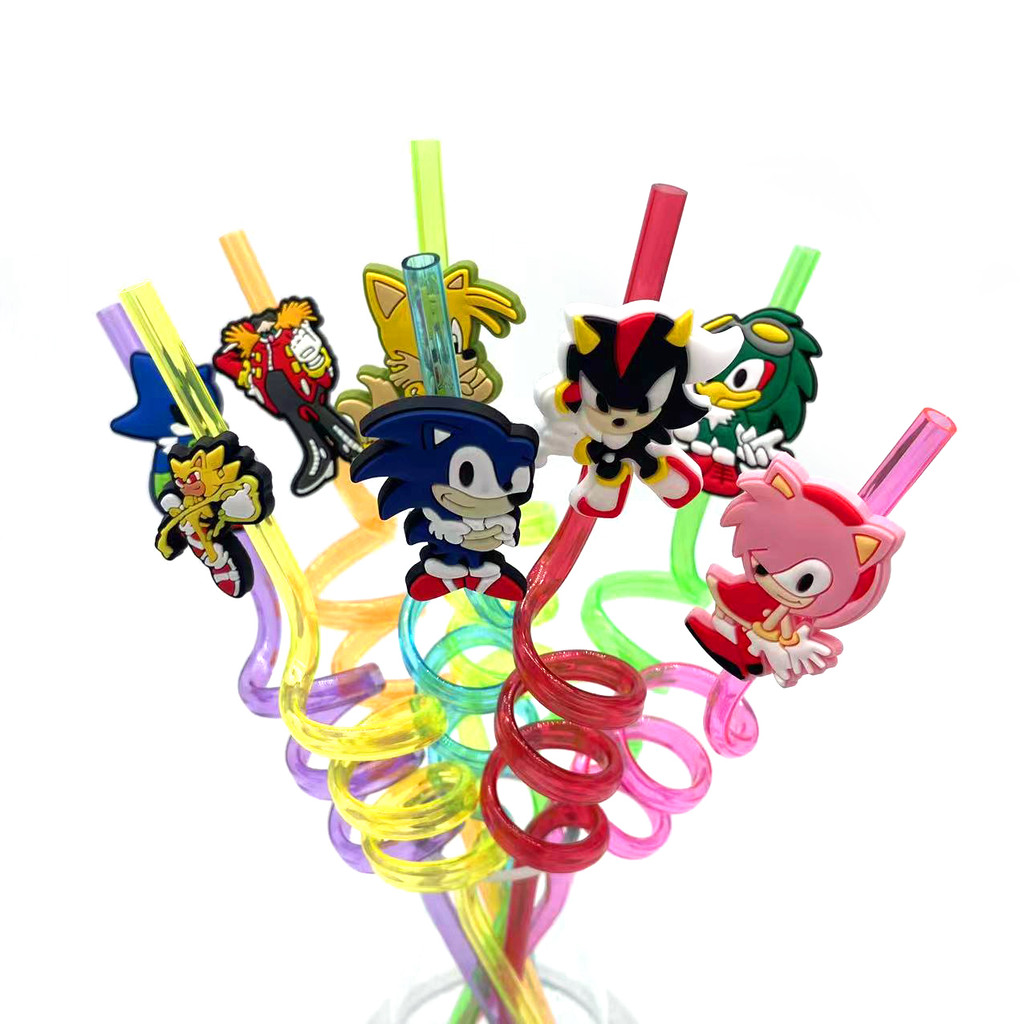 8pcs / Pack Sonic The Hedgehog Reusable Straws Plastic Drinking Straw ...