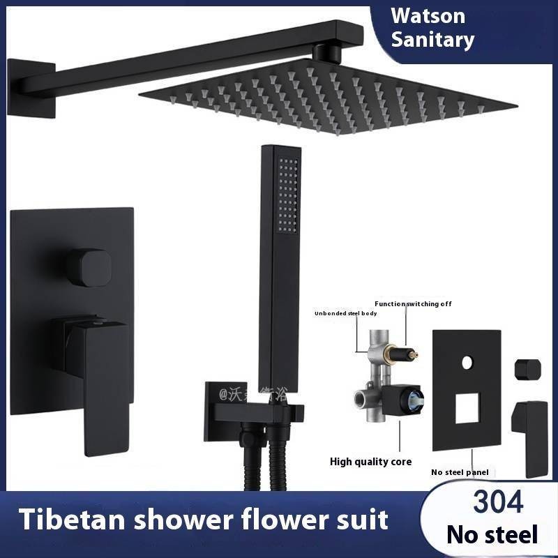 Watson Bathroom~Concealed Shower Set with Black Faucet 304 Stainless ...