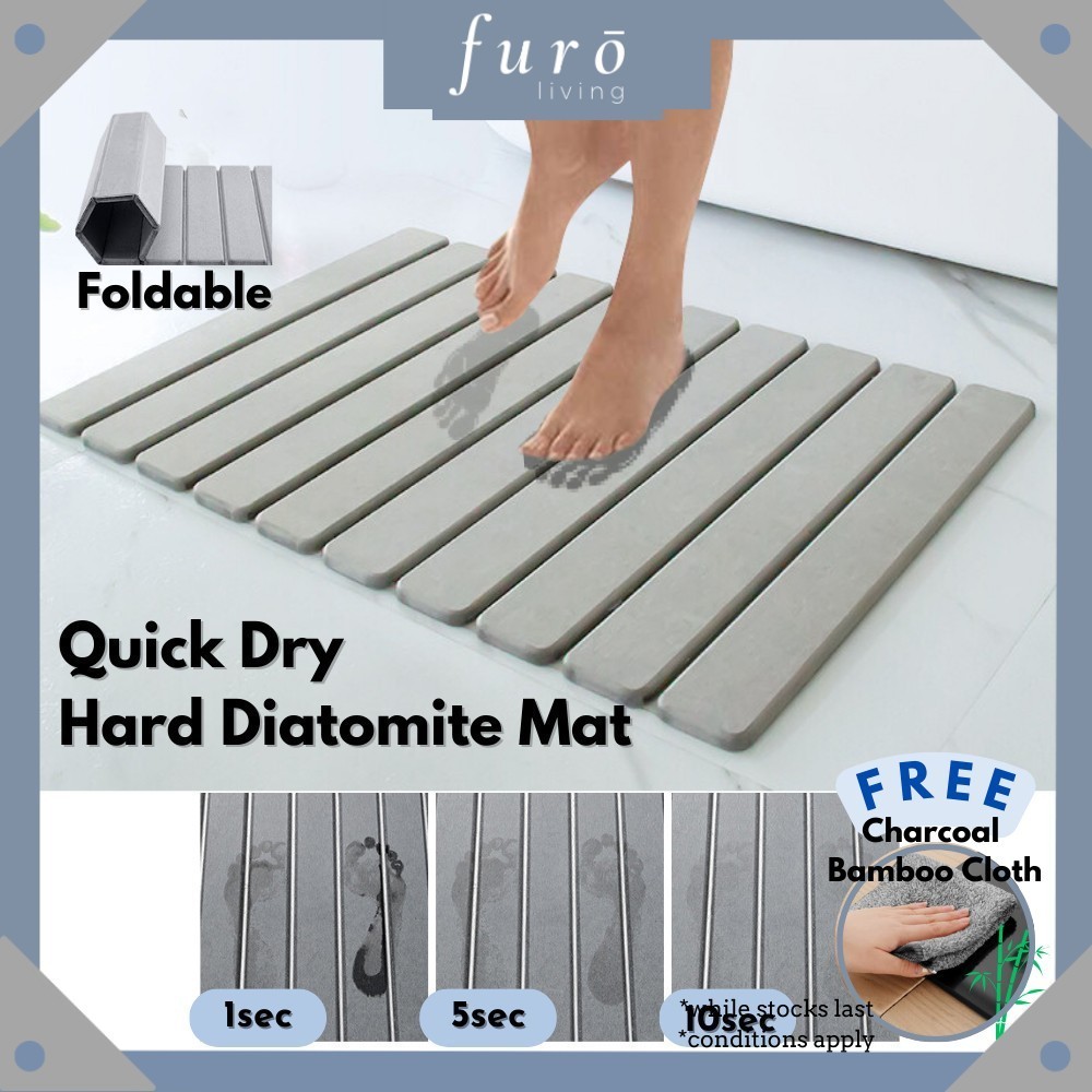 🇸🇬 Foldable Elegant Diatomite Stone Mat Bath Mat Fast Absorbing Non ...
