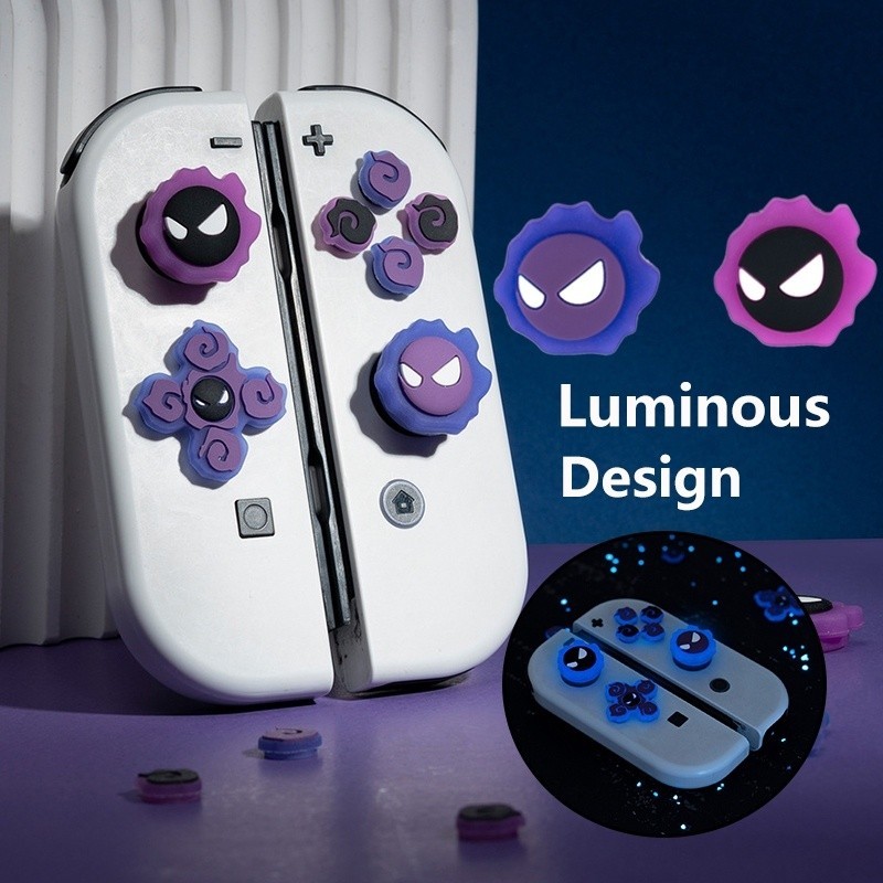 GeekShare Cute D Pad Button Caps Silicone Thumb Grips Set Ghost Cool Luminous ABXY Key Buttons Sticker Joystick Cover Caps For Nintendo Switch OLED Switch Lite Gengar Shopee Singapore