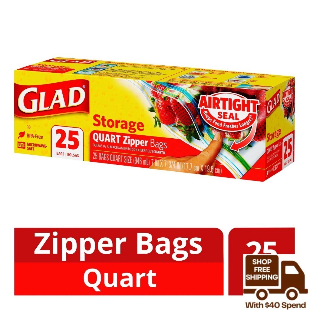 Glad Storage Quart Zipper Bags 25pcs | Shopee Singapore