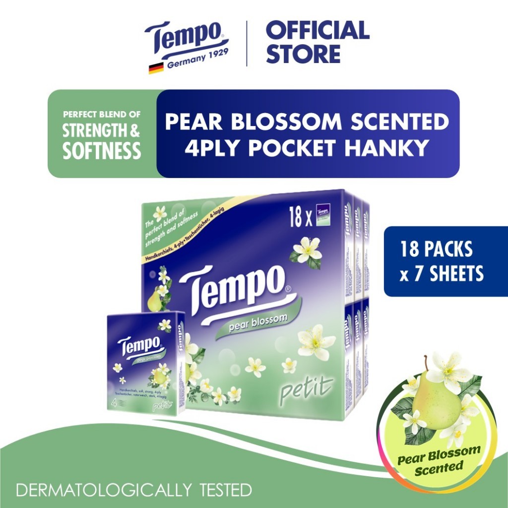 TEMPO 4PLY Pocket Hanky PEAR BLOSSOM SCENTED (18 Packs x 7 Sheets ...