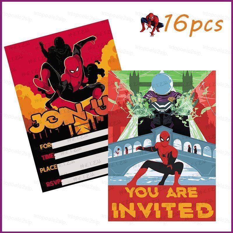 16PCS Spider-man theme invitation card envelope set Birthday party ...