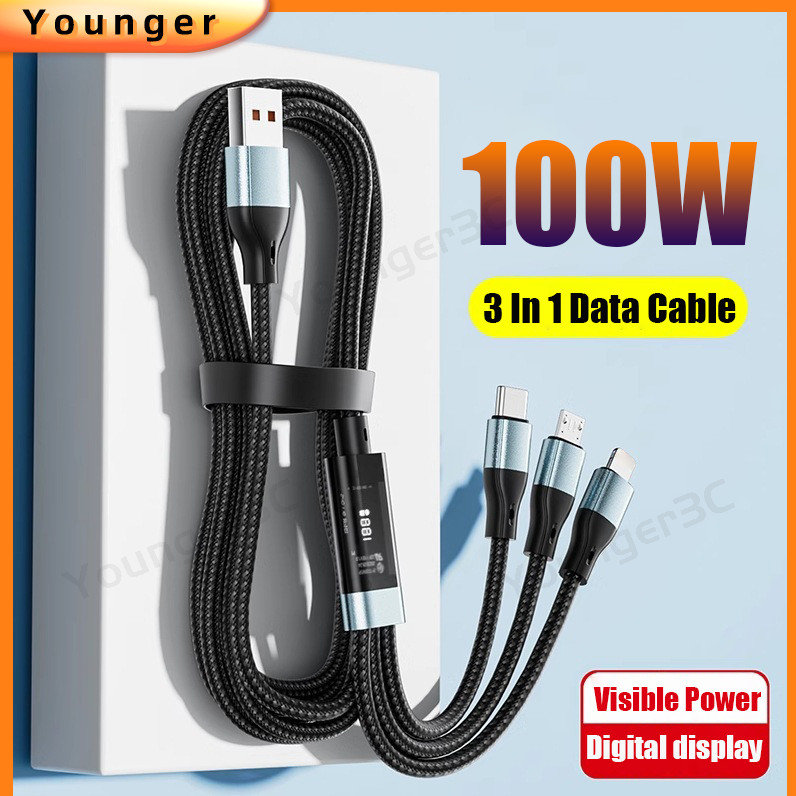 3 In 1 100W Intelligent Digital Display Charging Cable For ios Type c ...