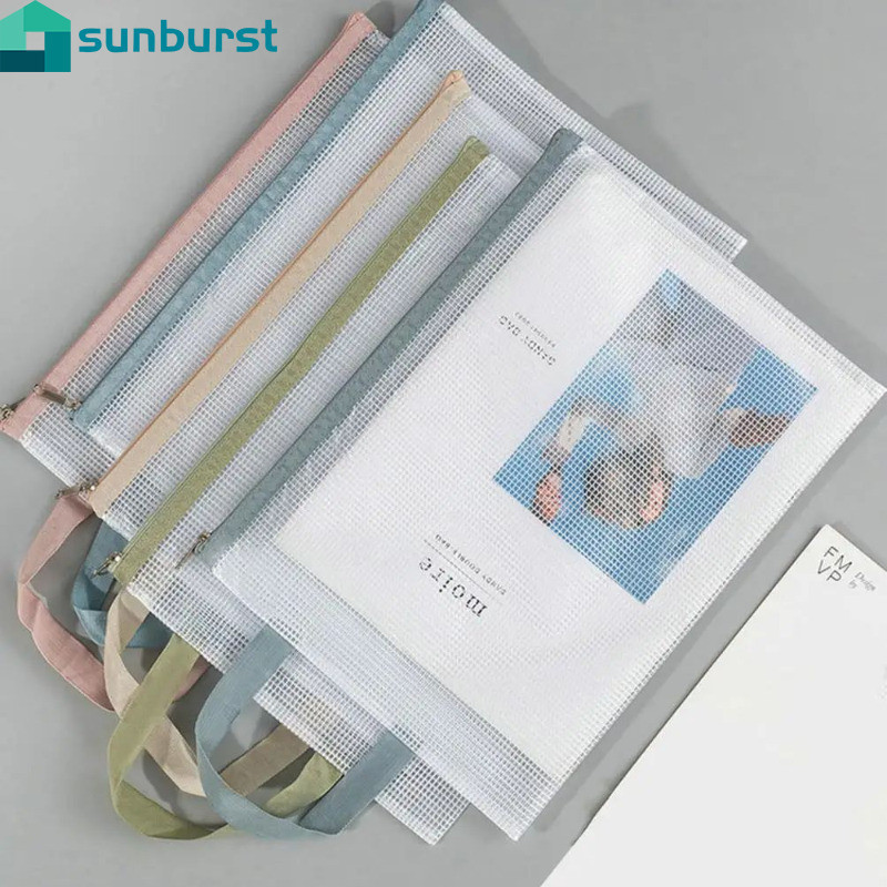 A4 Mesh Grid File Bag - Transparent Zipper Bag - Waterproof Portable ...