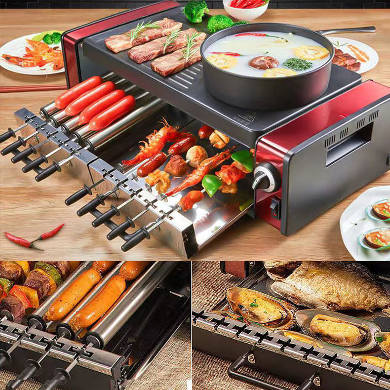 Smokeless Electric Grill Automatic Rotating Meat Grill Hot Pot BBQ Rack ...
