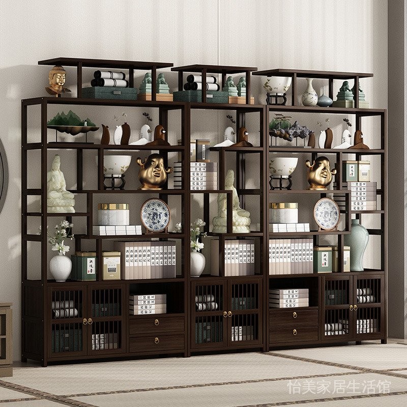 ⚜️ New Chinese Style Display Stand Solid Wood Small Ornaments Shelf ...