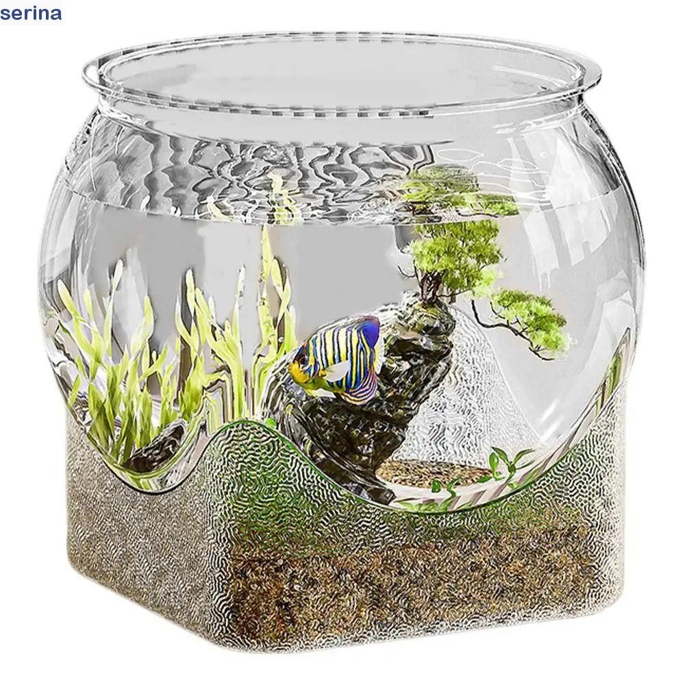 SERINA Desktop Fish Tank, Plastic Ultra Clear Round Fish Bowl, Anti ...