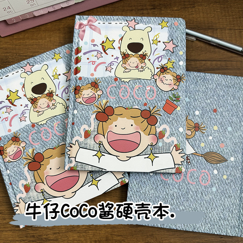 Cute Denim CoCo Sauce Girl Hard Shell Notebook A5 Notebook Color Page Hand-Painted Printing ...