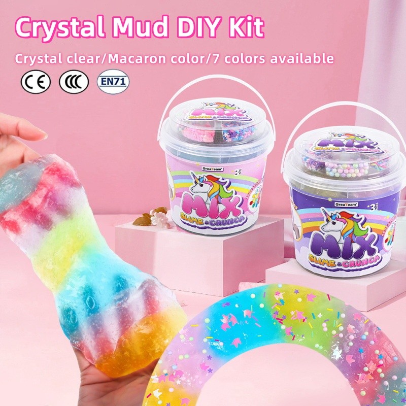 Slime Bucket Toy for Kids Glassy Clear Slime Bucket with Add-Ins For ...