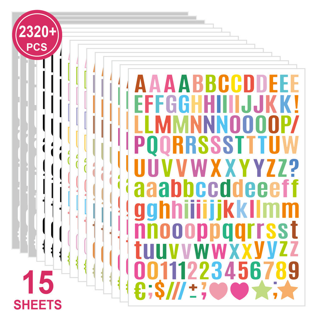 15 Sheets/2320pcs Multi-color Letters, Numbers & Symbols Waterproof PVC ...