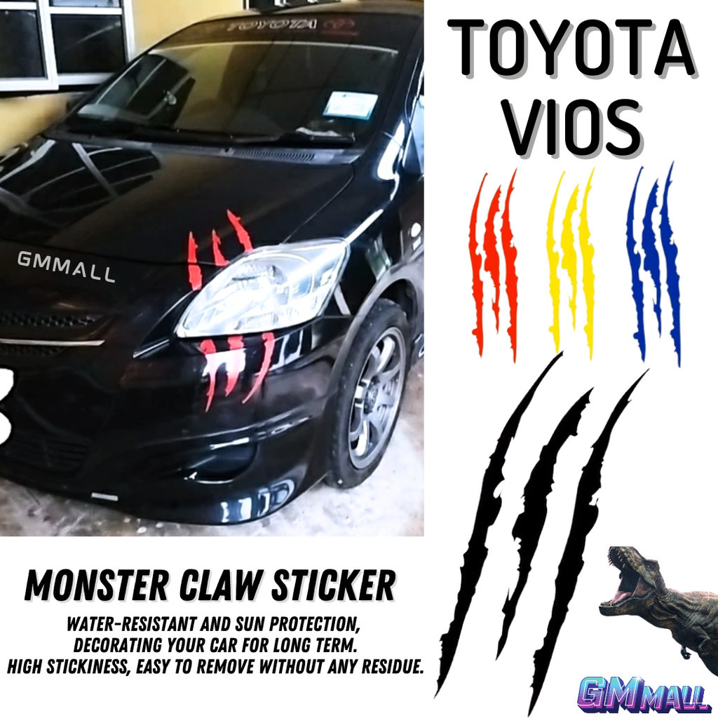 TOYOTA VIOS Monster Claw Scratch Mark Decal sticker Bumper lamp Stiker ...