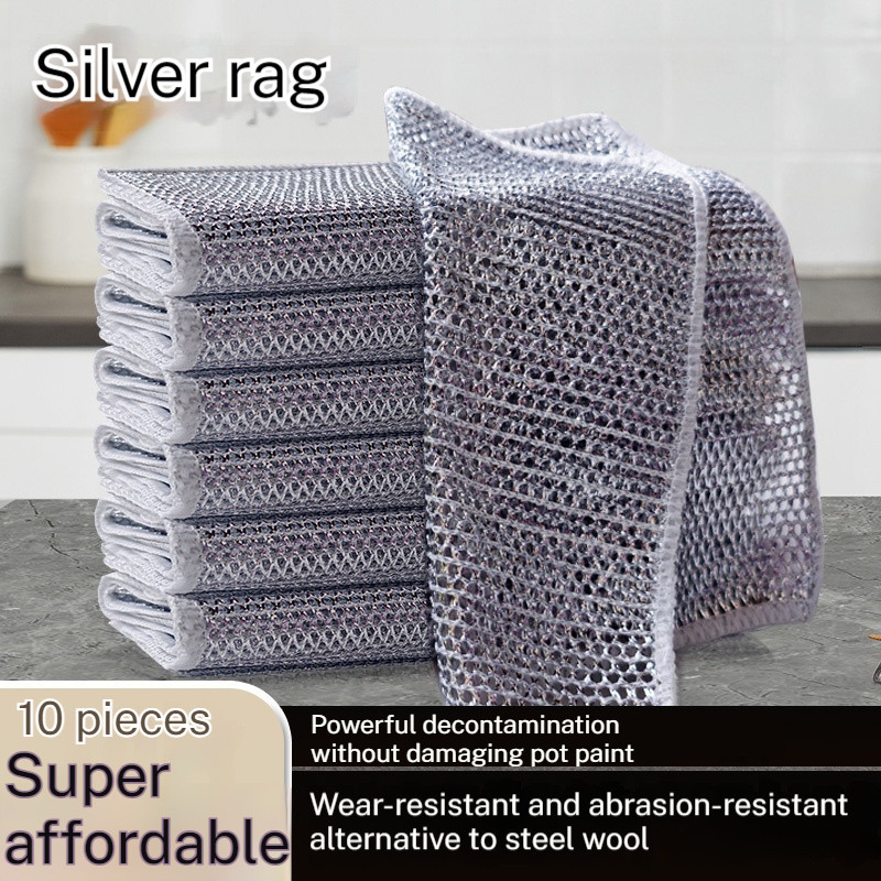 【Ready Stock】Steel Wire Dish Cloth Silver Wire Dish Cloth Kitchen ...