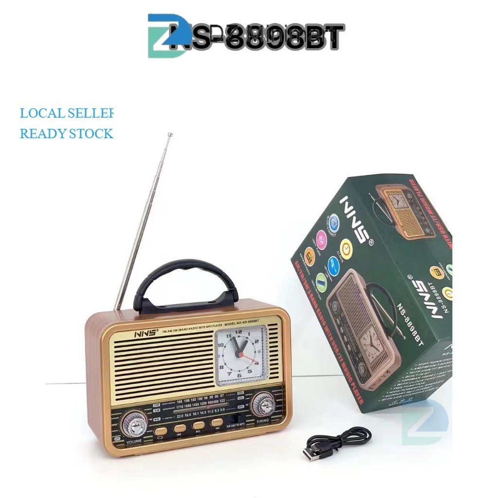 DZ FM Clock Bluetooth Radio 1200mAh Rechargeable FM AM SW 3 Band Clock ...