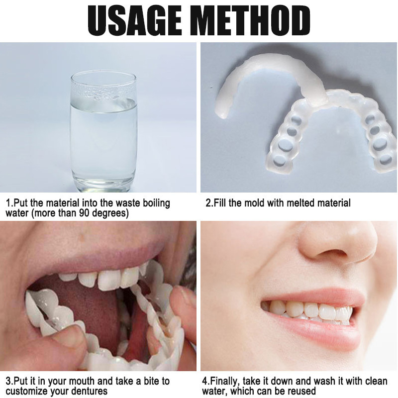 2 Pcs Perfect Fit Teeth Fake Tooth Cover Snap On Silicone Smile Veneers ...