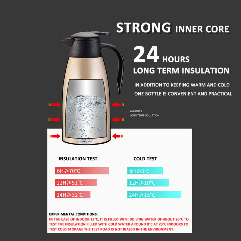 304 Stainless Steel 2L Thermal Flask Vacuum Insulated Water Pot Coffee Tea Milk Jug Thermal ...