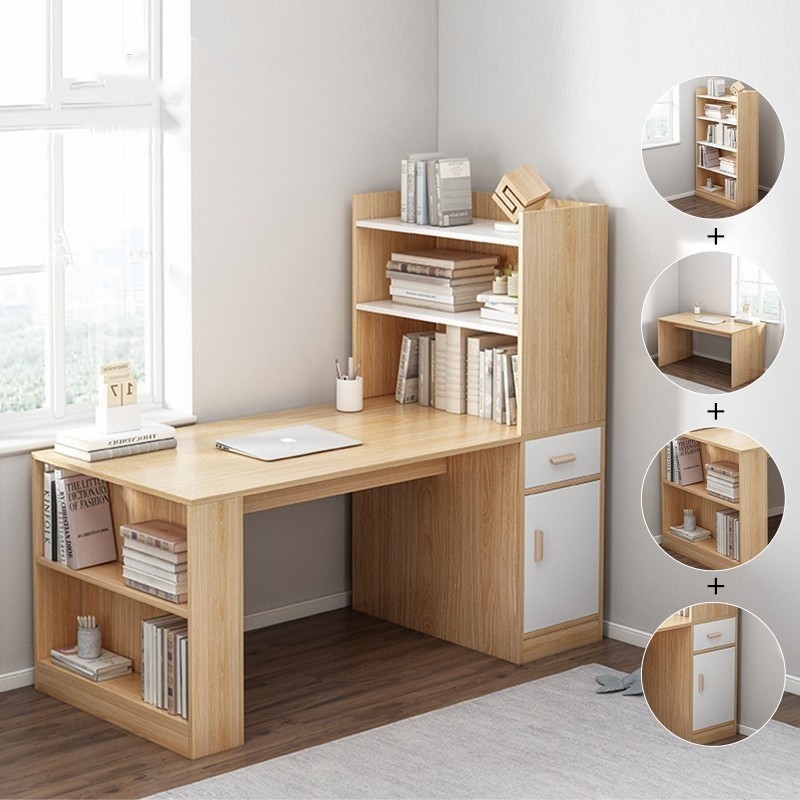 Table And Bookshelf Integrated Study Desk Home Desktop Computer Table ...