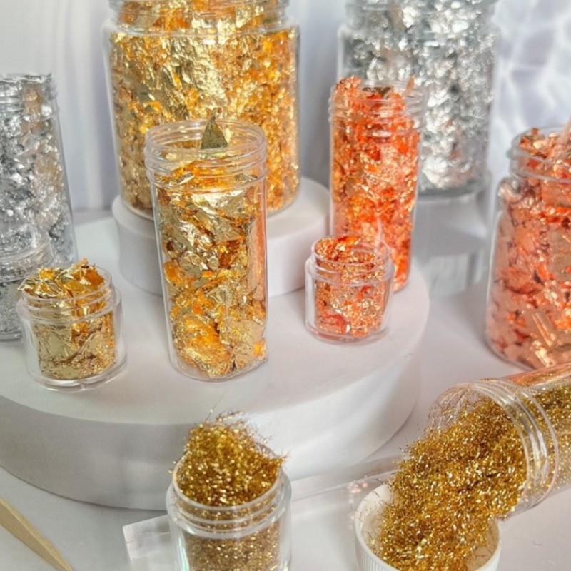 3 bottles bottles Edible Cake Decorating Gold Flake Foil Silver Rose ...