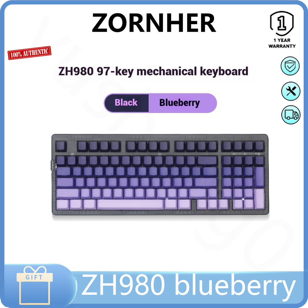 Zornher ZH980 Black through Blueberry side engraved mechanical keyboard ...