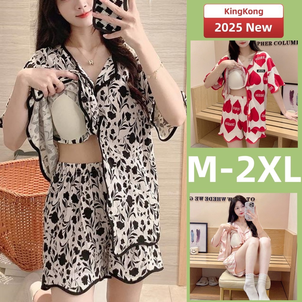 Cotton Pajamas Women Padded Pyjamas Set Summer Lady Short sleeve ...