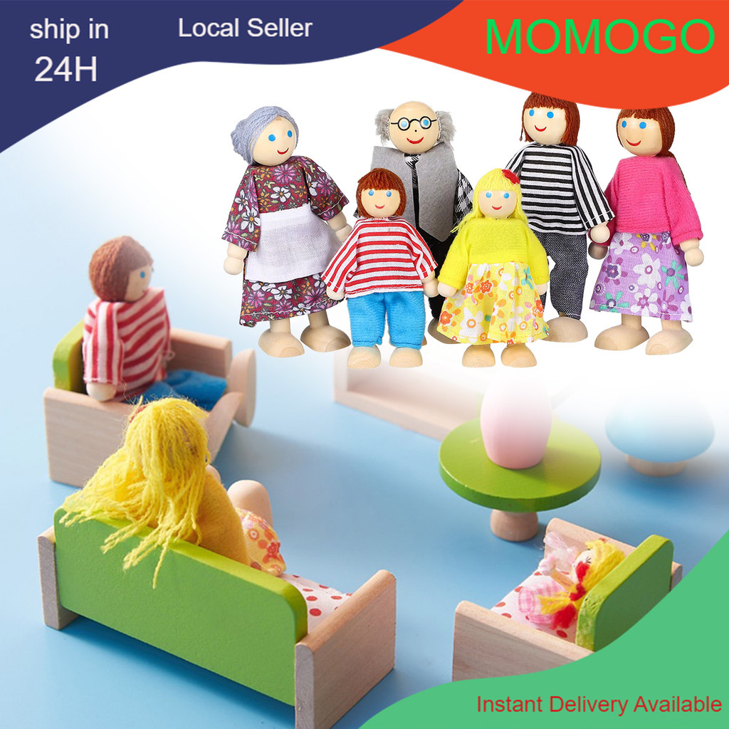 Jointed Dollhouse Dolls Safe and Durable Wooden Doll 6Pcs/Set Family ...