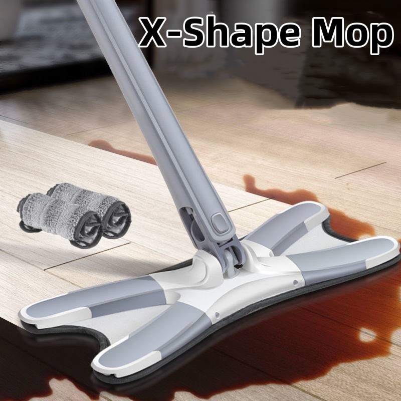X Shape Hand Free Lazy Mop Hand Free Self-Twisting Flat Mop with ...