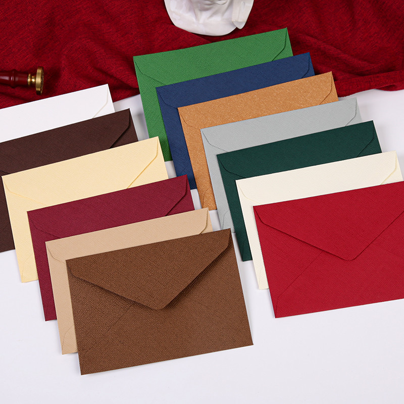 5 Pcs Classical Pure Color Linen Textured Paper Envelope Retro Colorful ...