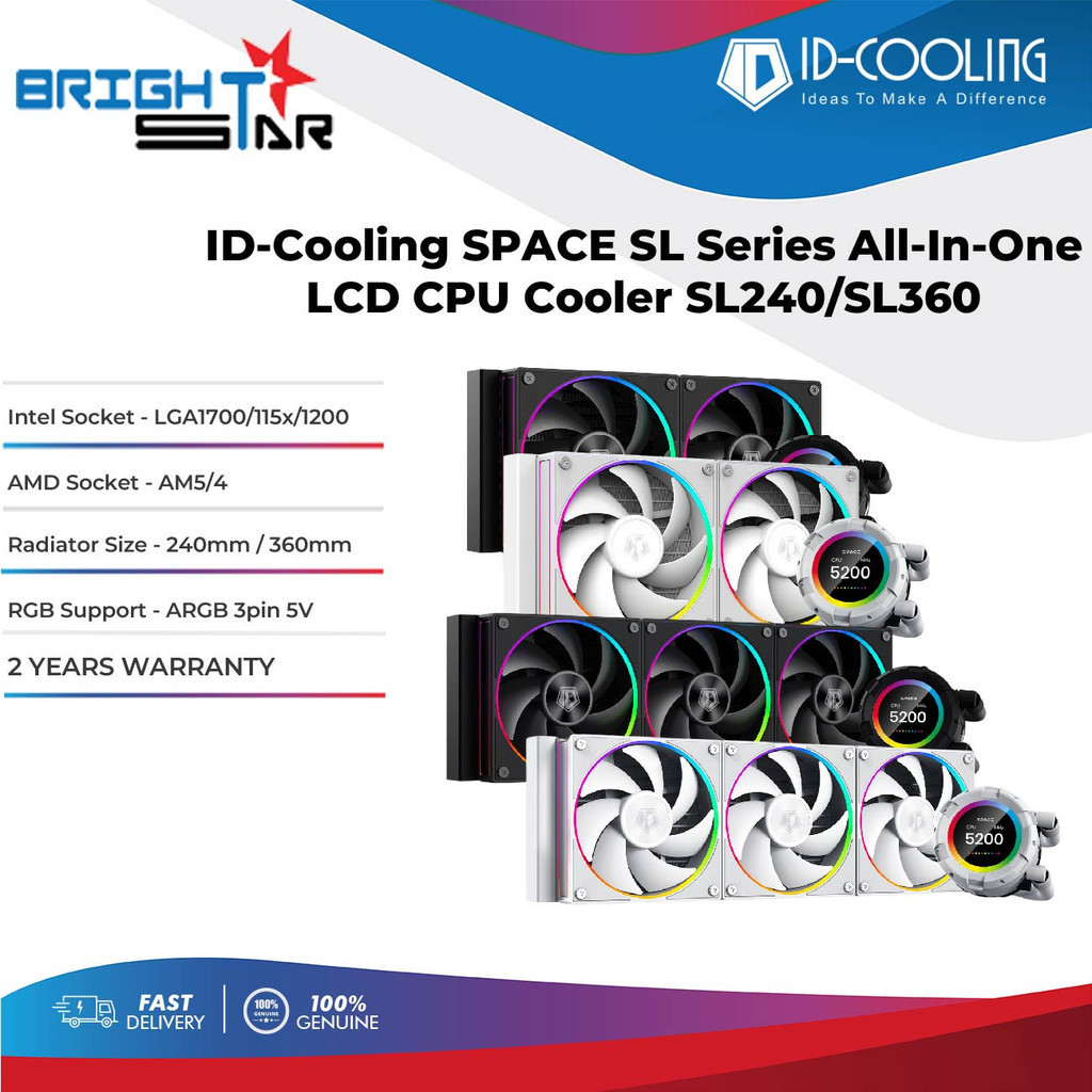 ID-COOLING SPACE LCD Series SL240/SL360 All-In-One CPU Cooler - Black ...