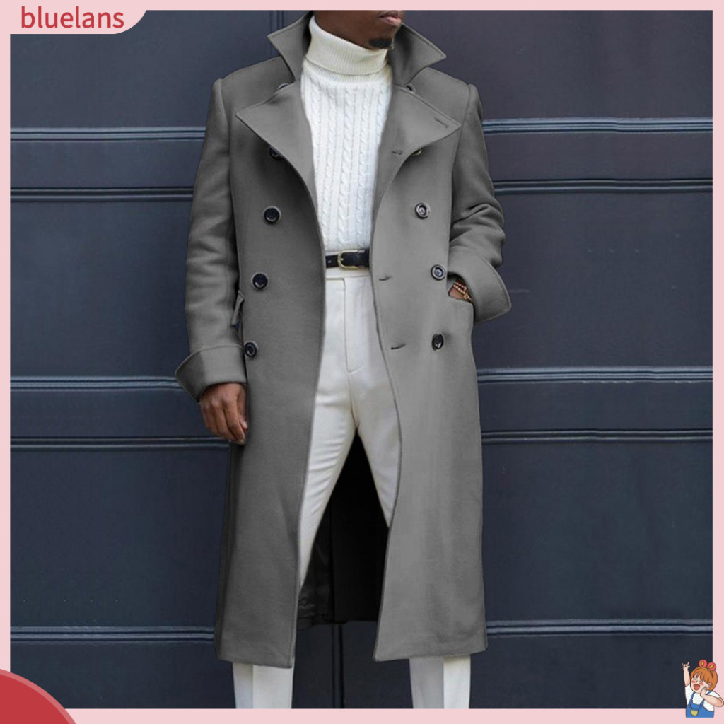 Men Long Windbreaker Coat Lapel Men Coat Stylish Men's Double-breasted ...