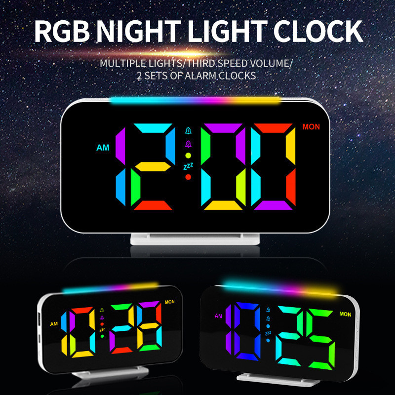 RGB Digital Alarm Clock Time Week with RGB Mood Light 2 Alarm Snooze ...