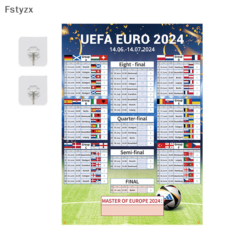 Fstyzx 2024 Euro Soccer Wall Chart Schedule Poster Germany Euro Soccer ...