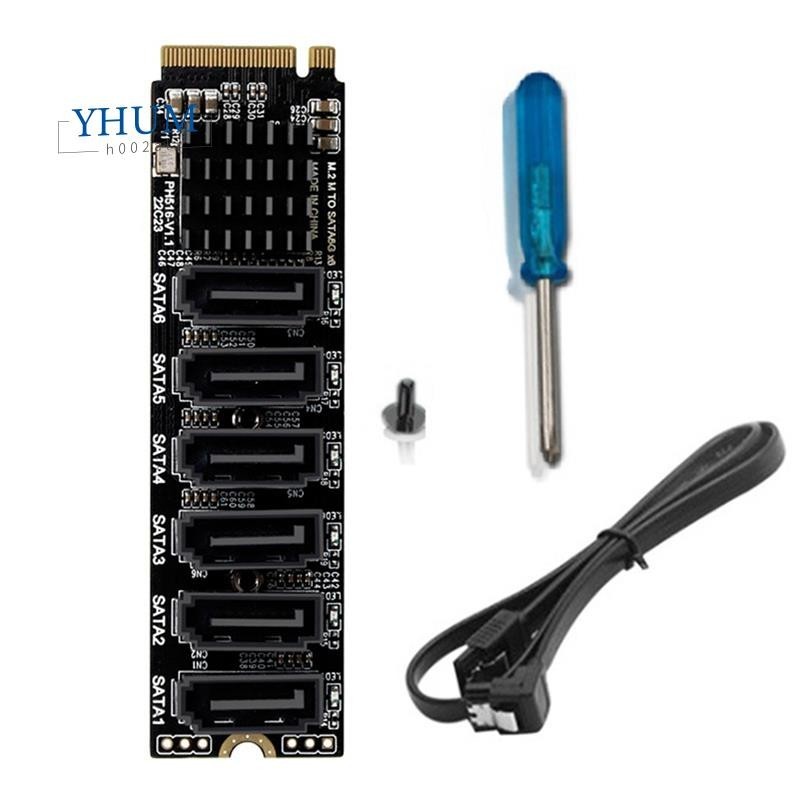 M.2 MKEY PCI-E Riser Card M.2 NVME to SATA3.0 PCIE to SATA 6Gpbsx6-Port ...