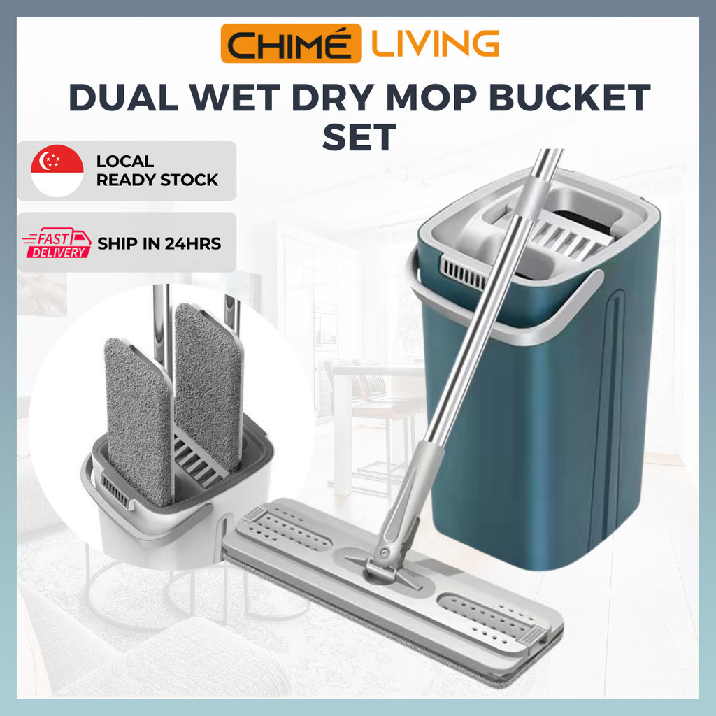 Hands-Free Portable Wet Dry Dual Mop Bucket Set | Home Cleaning Mop ...