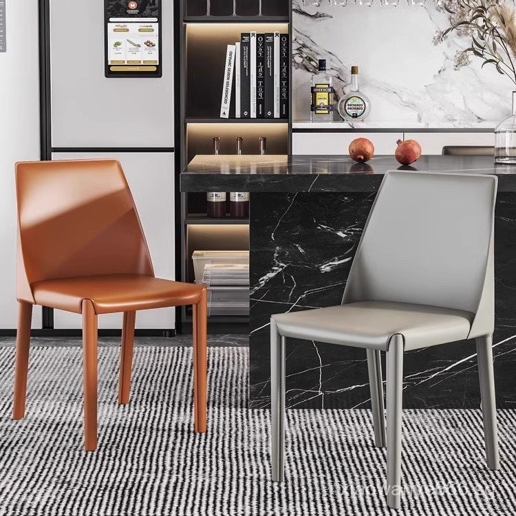 Italian Minimalist Saddle Leather Dining Chair Modern Light Luxury ...