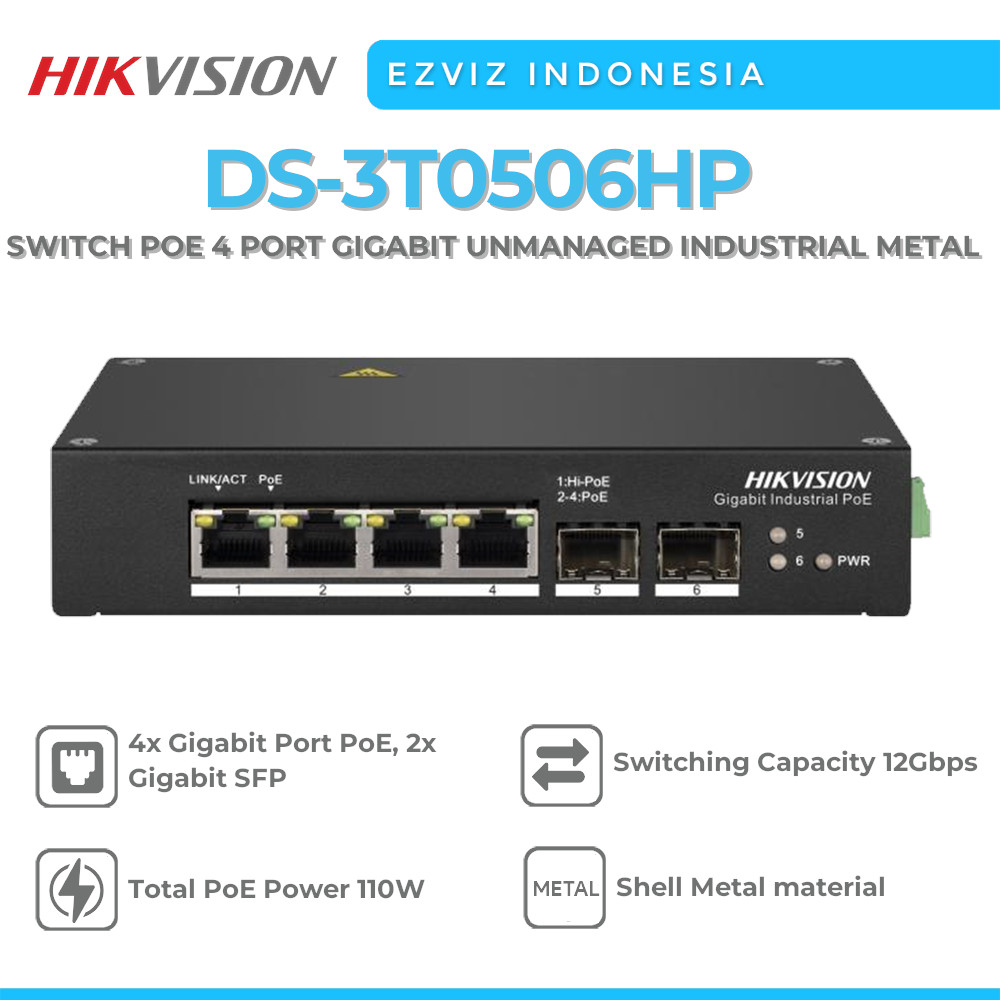 Hikvision DS-3T0506HP SWITCH POE 4 PORT GIGABIT UNMANAGED INDUSTRIAL METAL | Shopee Singapore