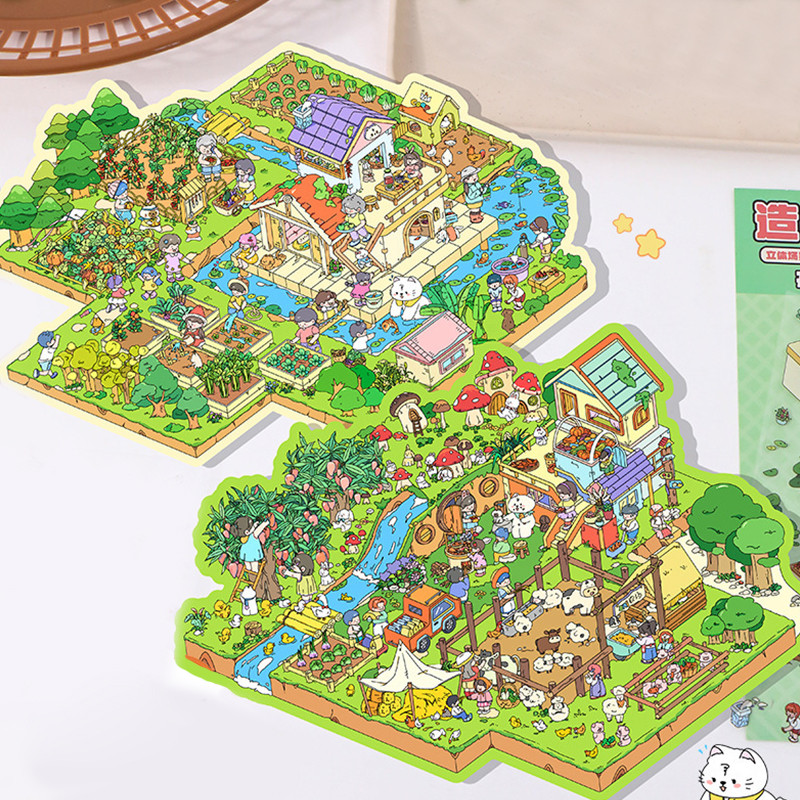 Large Cartoon Landscape Stickers,Happy Farm & Sunshine Ranch Theme 3D ...