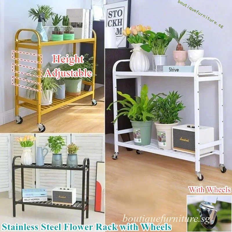Multi-Layer Stainless Steel Plant Rack with Wheels Adjustable Height ...
