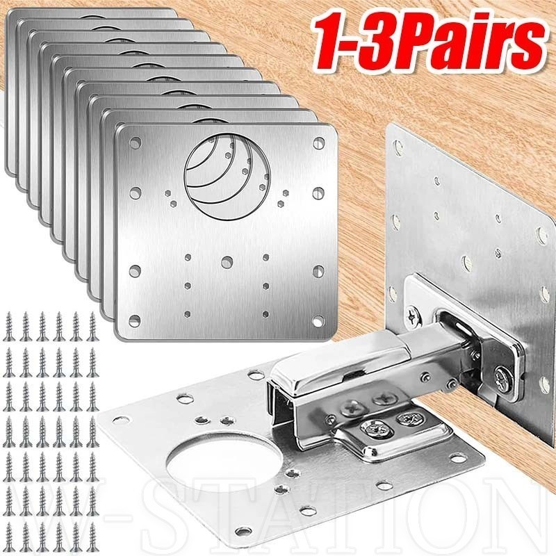 1/2/3 Sets Cabinet Hinge Repair Plates Kits - 8 Holes Hinge Repair ...